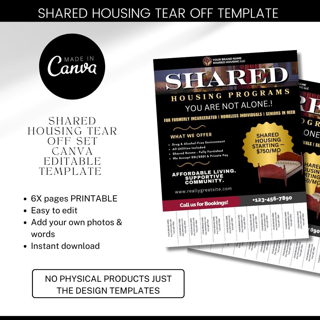 Shared Housing Flyer Tear Offs Template | Affordable Living Canva Flyer ...