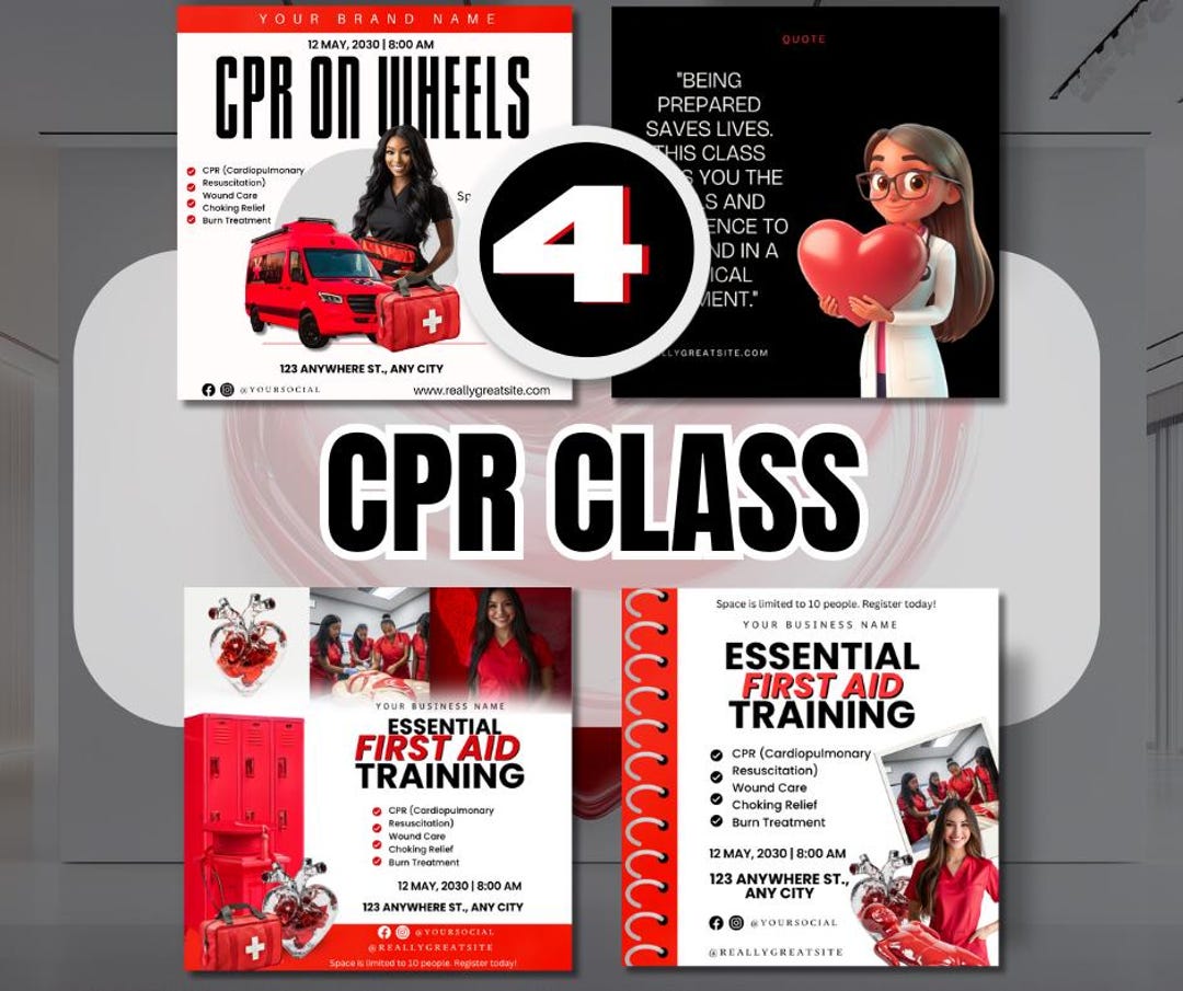 CPR Class Flyer Bundle | 4 Canva Templates | First Aid Training Flyer ...