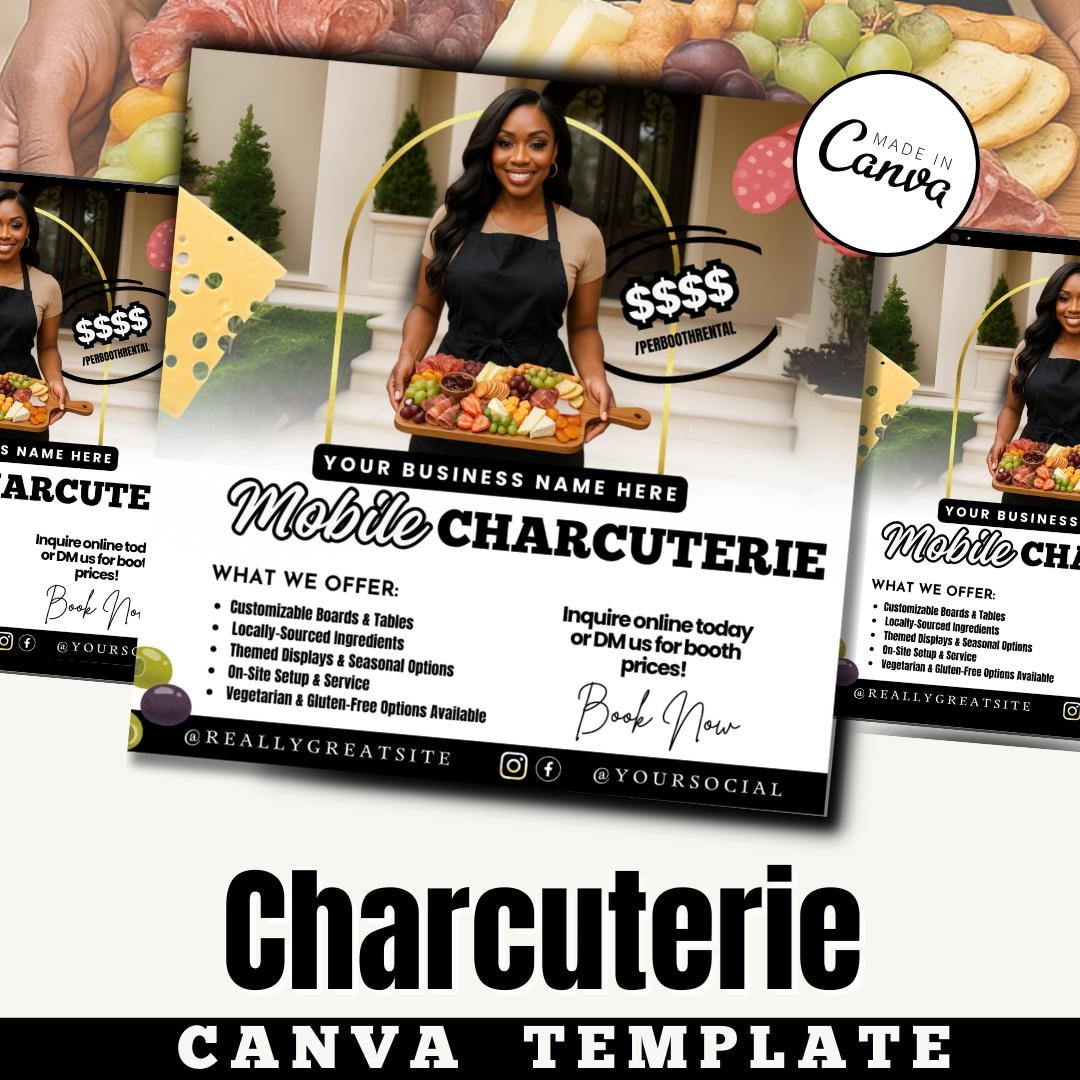 Editable Charcuterie Cart Flyer Template | Canva Catering Flyer for ...