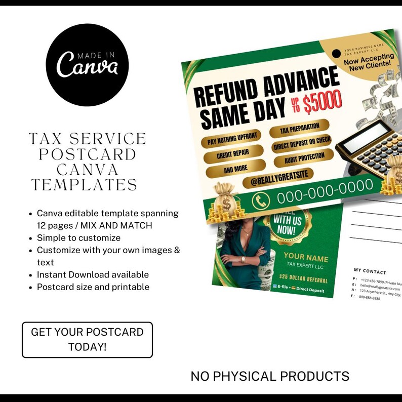 Tax Postcard Bundle | 12 Canva Templates | Printable Tax Service ...