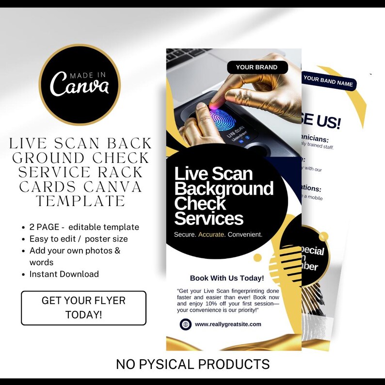 Live Scan Background Check Rack Card / DIY Medical Service / Physical ...