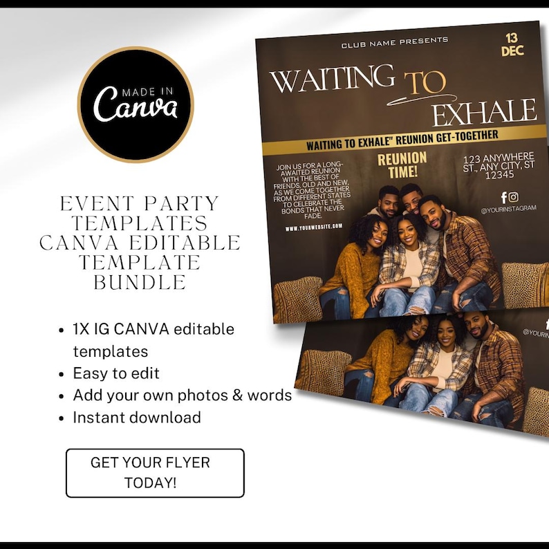 Reunion Friend Event Flyer Template / Waiting to Exhale Party / Canva / Event Invitation ...