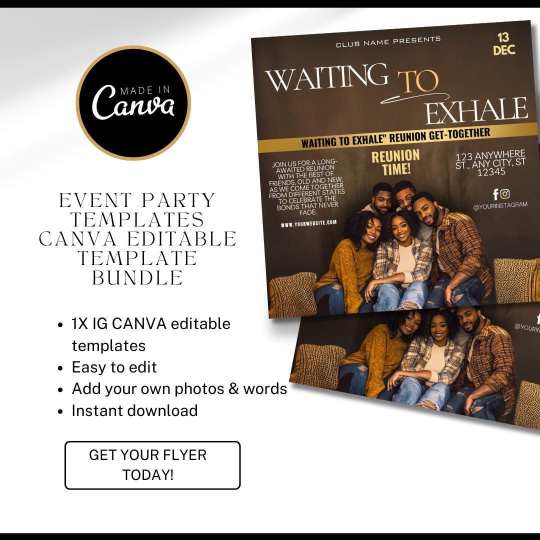 Reunion Friend Event Flyer Template / Waiting to Exhale Party / Canva ...
