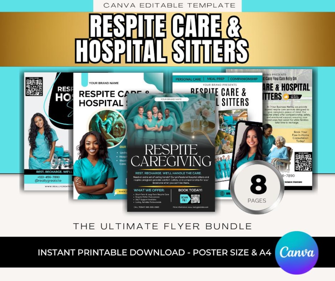 Respite Care & Hospital Sitters Flyer Bundle | 8 Editable Canva ...
