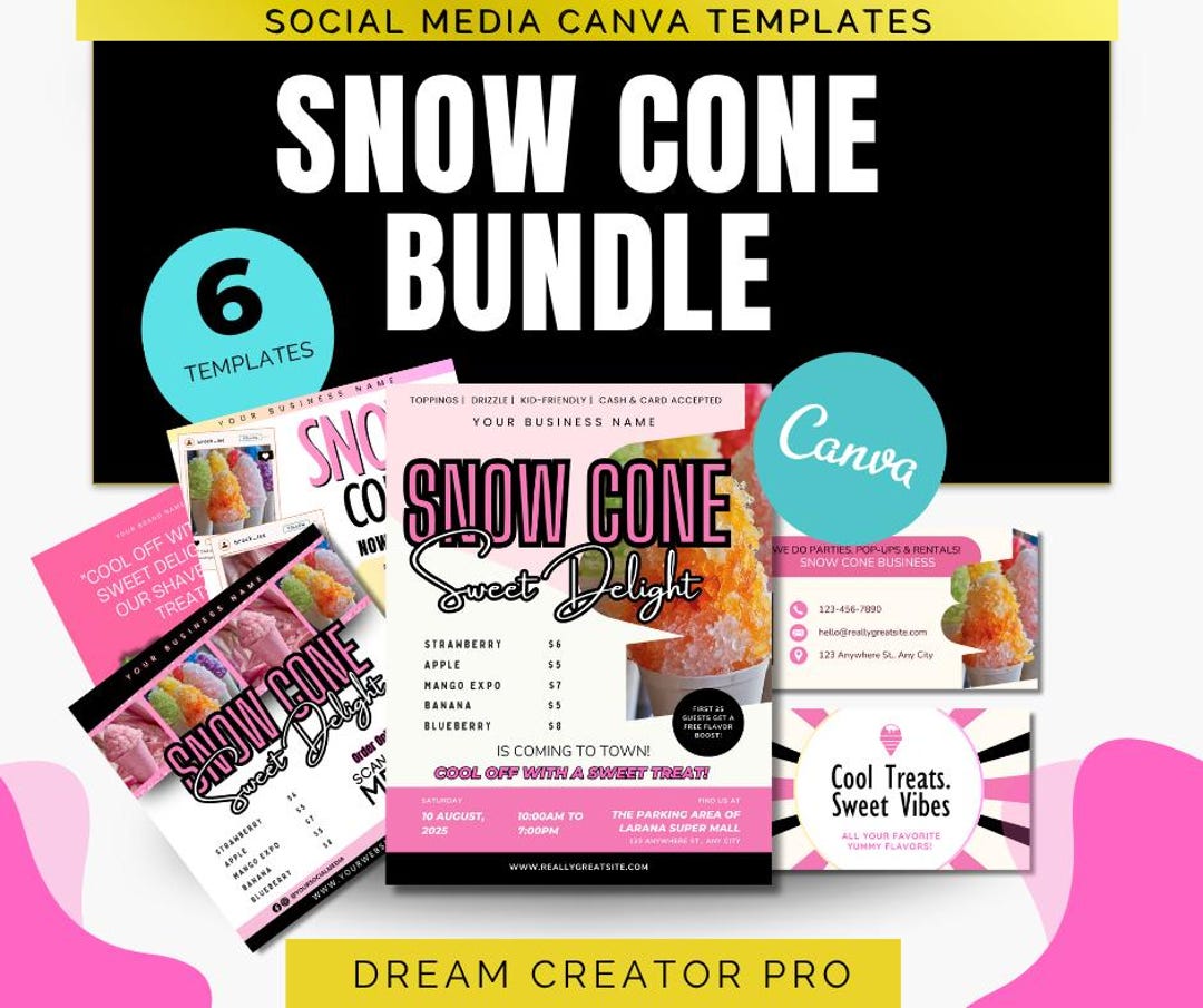 Snow Cone Business Branding Kit | Canva Flyer, Business Card, IG ...