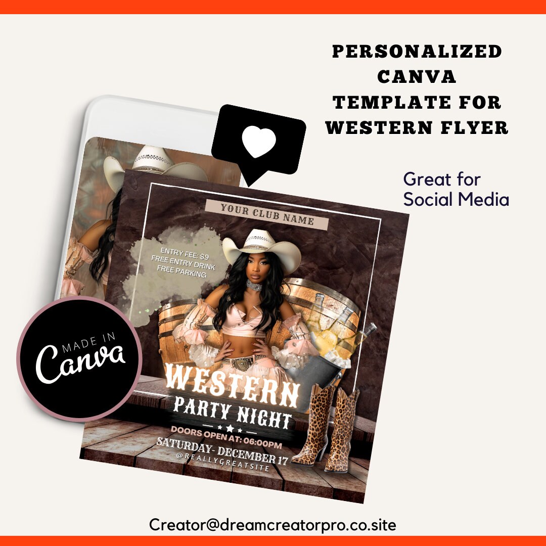 Western Night Party Flyer Template, Party Flyer, Club Flyer, Canva ...