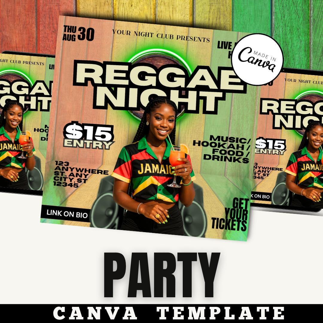 Reggae Club Night Flyer Template for Canva | IG Post | Editable ...