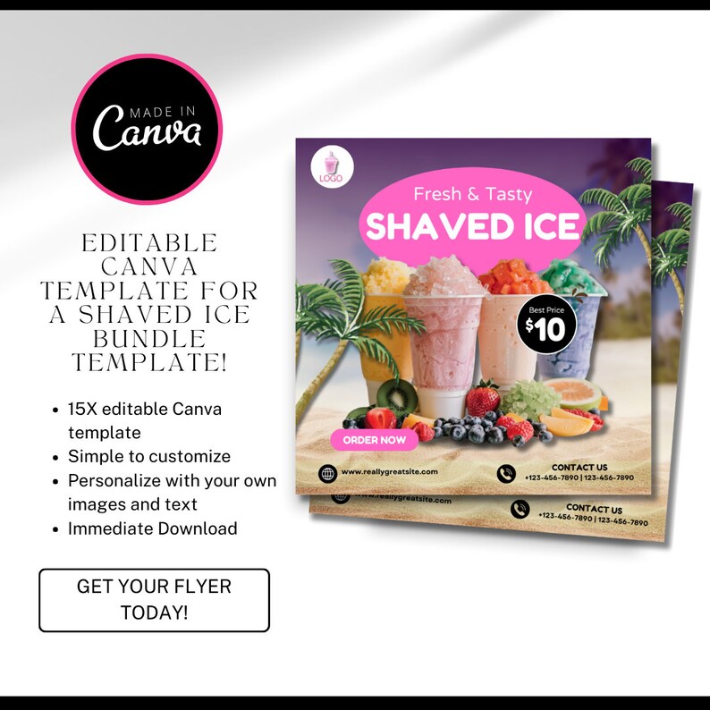 Shaved Ice Menu Template / Snow Cone Menu Template / Food Menu / Canva ...