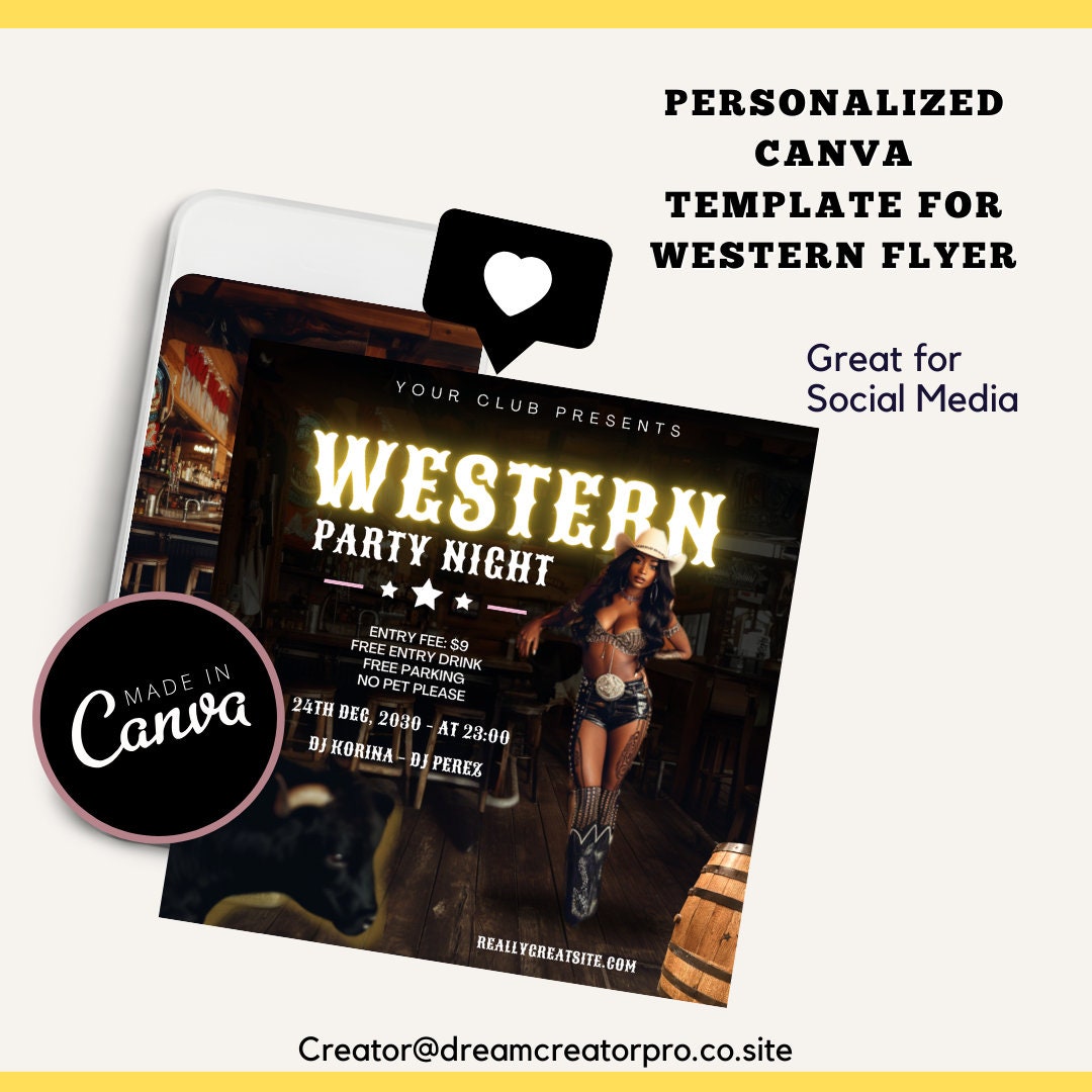 Western Night Party Flyer Template, Party Flyer, Club Flyer, Canva ...