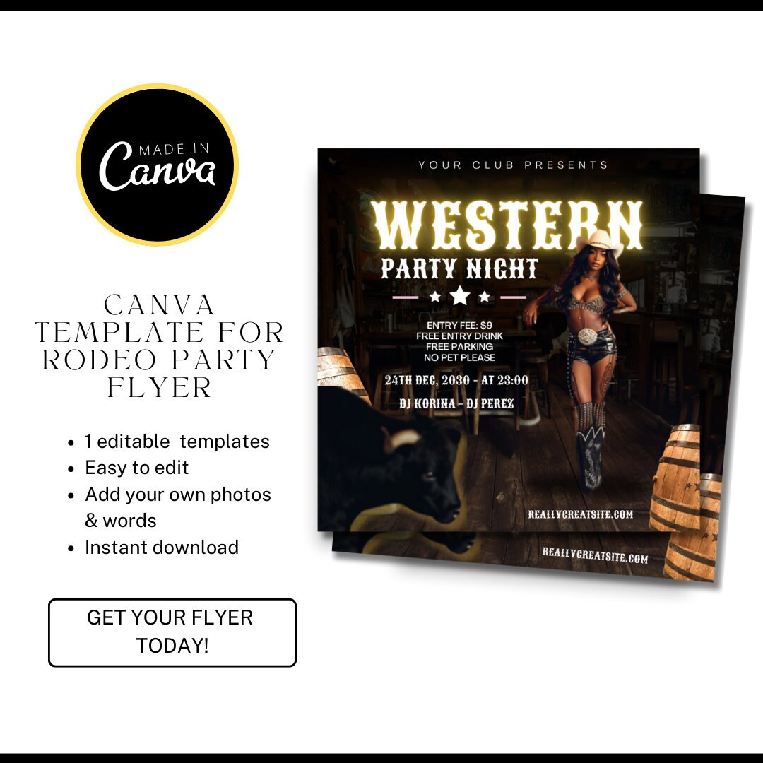 Western Night Party Flyer Template, Party Flyer, Club Flyer, Canva ...
