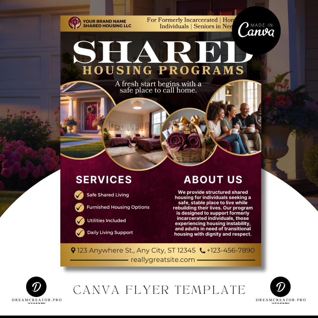 Shared Housing Flyer Template | Affordable Living Canva Flyer ...