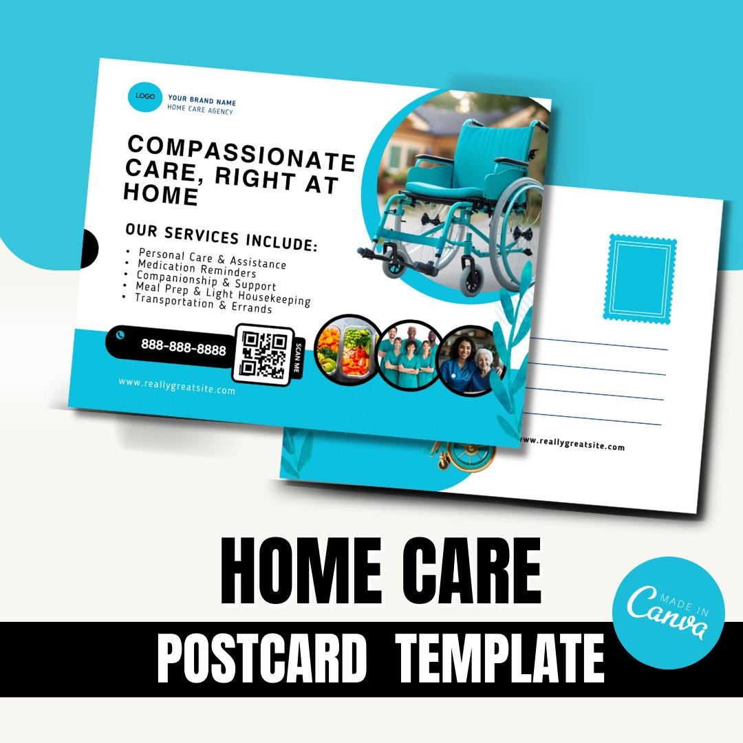 Home Care Postcard Template | Editable Canva Marketing Postcard ...