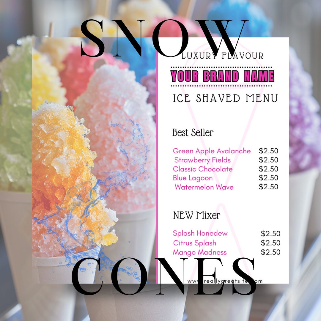 Shaved Ice Menu Template / Snow Cone Menu Template / Food Menu / Canva ...