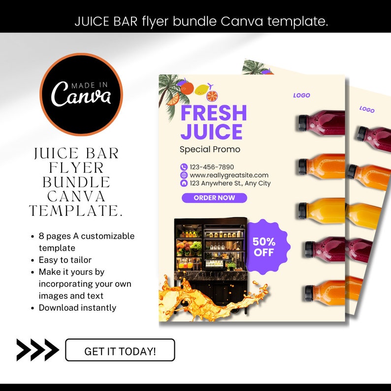 Juice Bar / Juice Bar Flyer Canva Template / Juice Bar Menus / Bar Menu ...