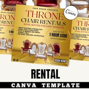 Throne Chair Rental Flyer Template | Canva Editable Party Flyer ...