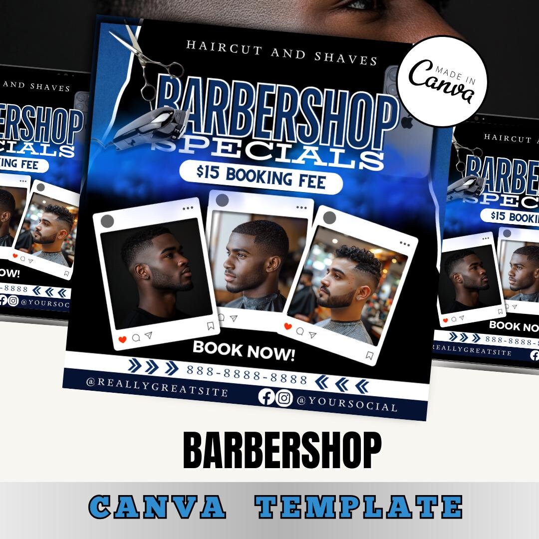 Barbershop Canva Editable Flyer Template / Barbershop Booking Flyer ...
