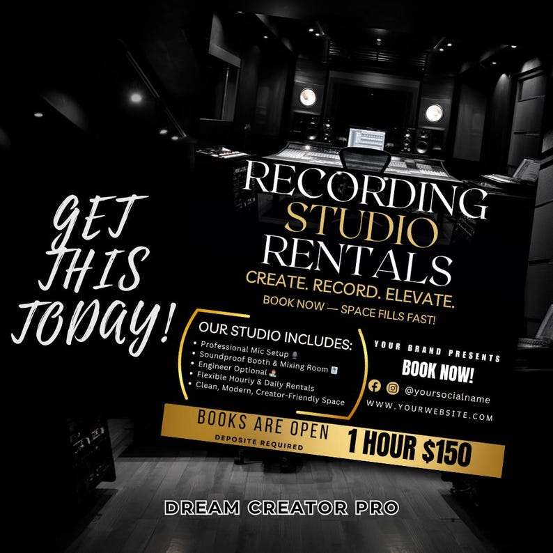 Recording Studio Rental Flyer Template | Editable Canva Design | Music ...