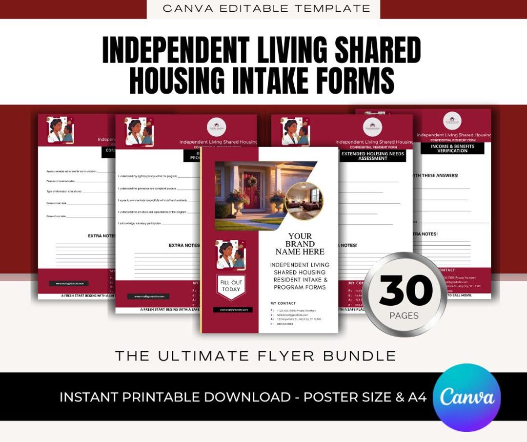 Shared Housing Independent Living Forms Packet | 30 Page Intake, Case ...