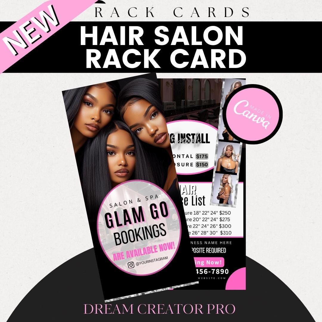 Hair Salon Rack Card Canva Template / DIY Hair Wig Install / Beauty ...