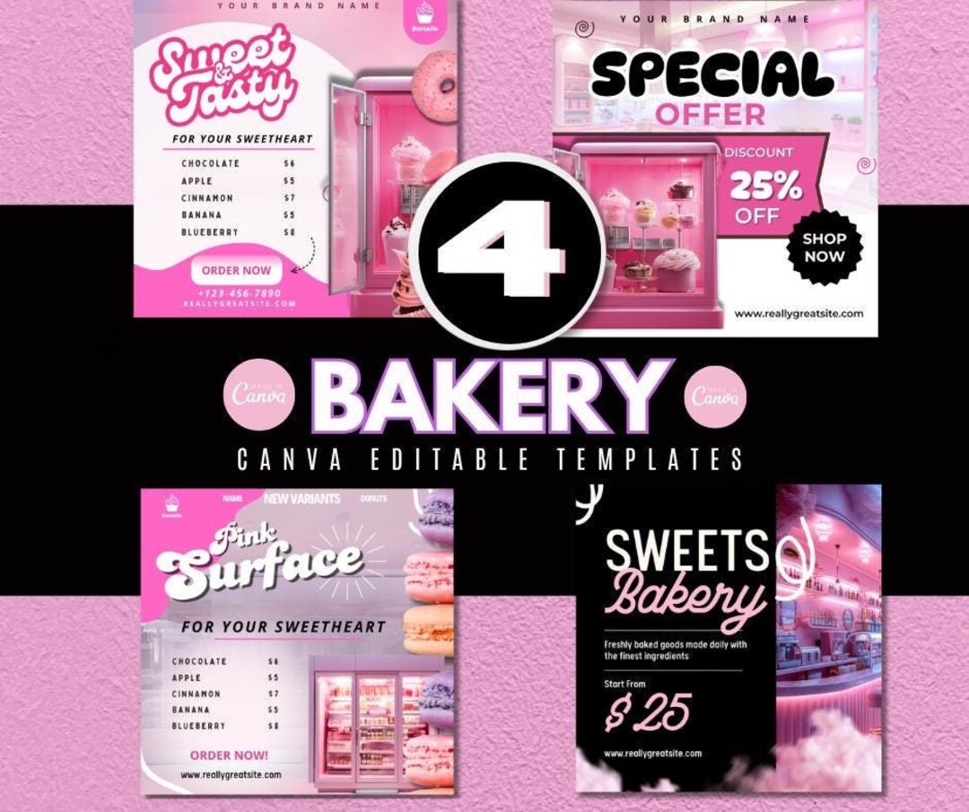Food Menu Bakery Cupcake Canva Template / Bakery Menu Template / Sweets ...
