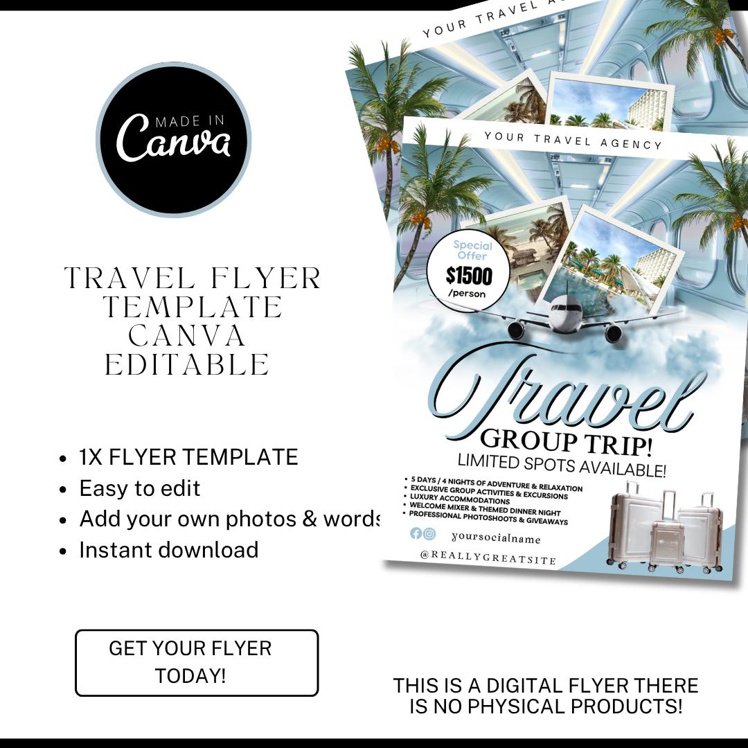 Group Trip Travel Canva Template Bundle | Editable Flyers, Instagram ...