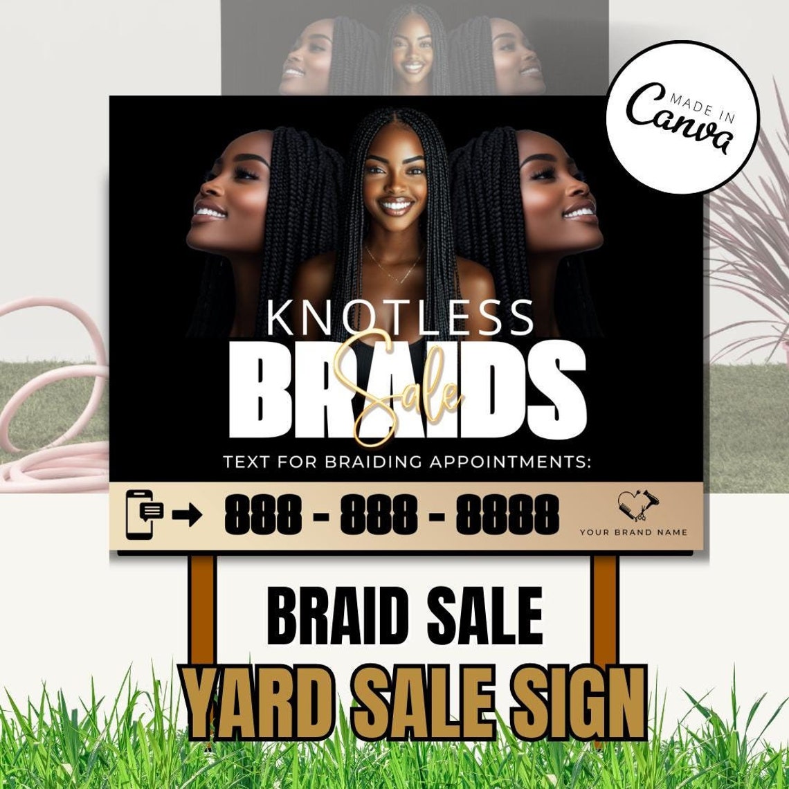 Braiding Sale Yard Sign Canva Template / DIY Hair Yard Sign / Beauty ...