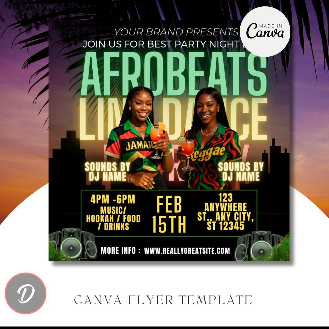 Reggae Club Night Flyer Template for Canva | IG Post | Editable ...