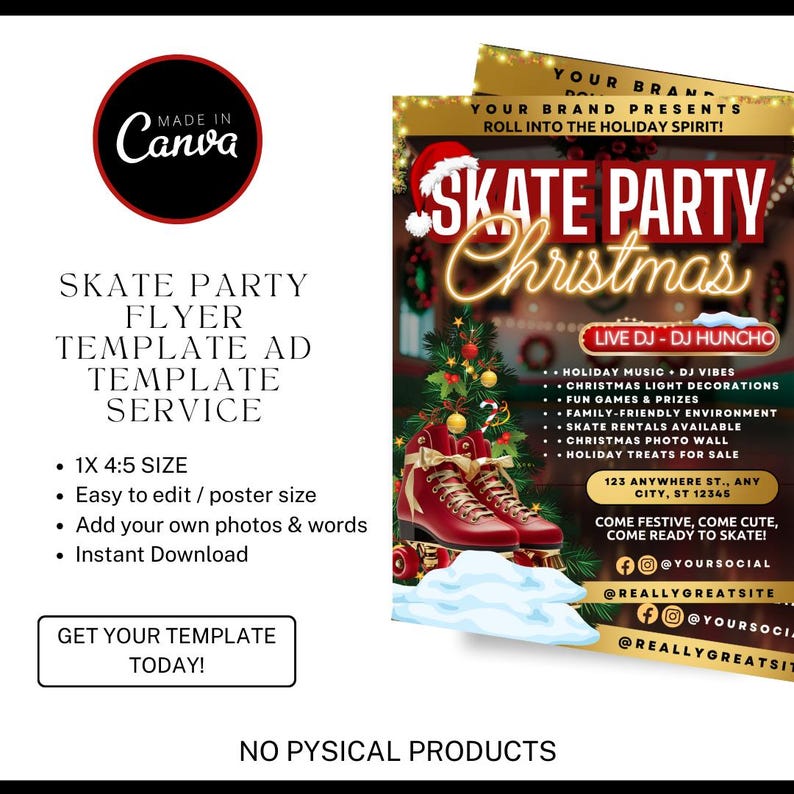 Christmas Skate Party Flyer Template | Holiday Roller Skate Event Canva ...