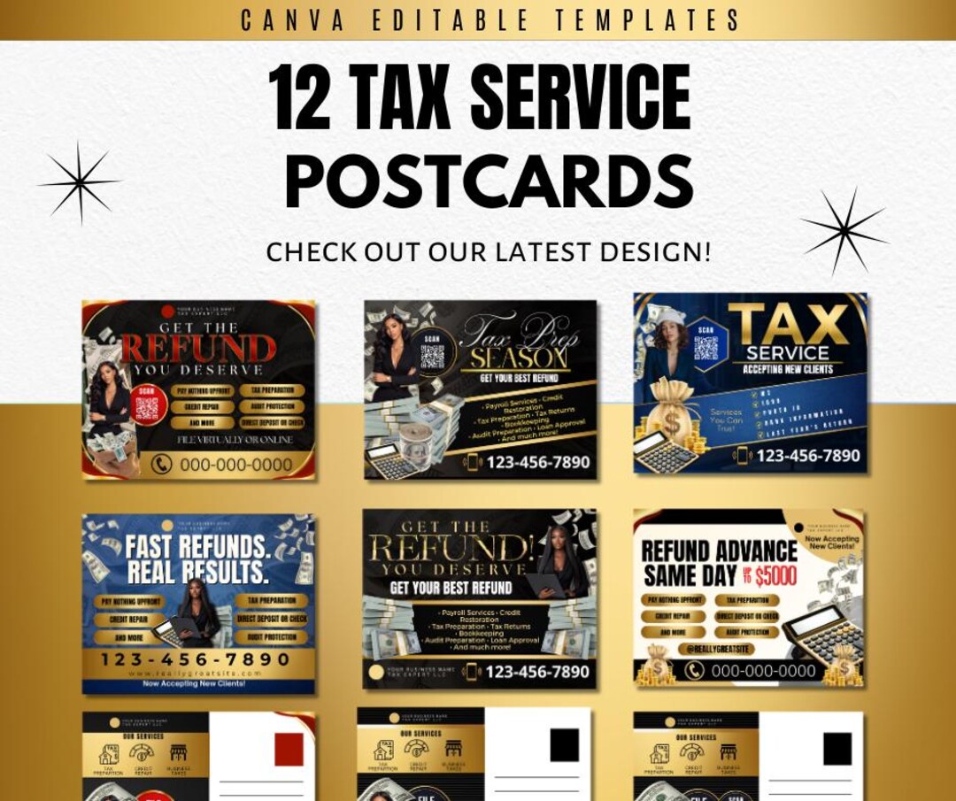 Tax Postcard Bundle | 12 Canva Templates | Printable Tax Service ...
