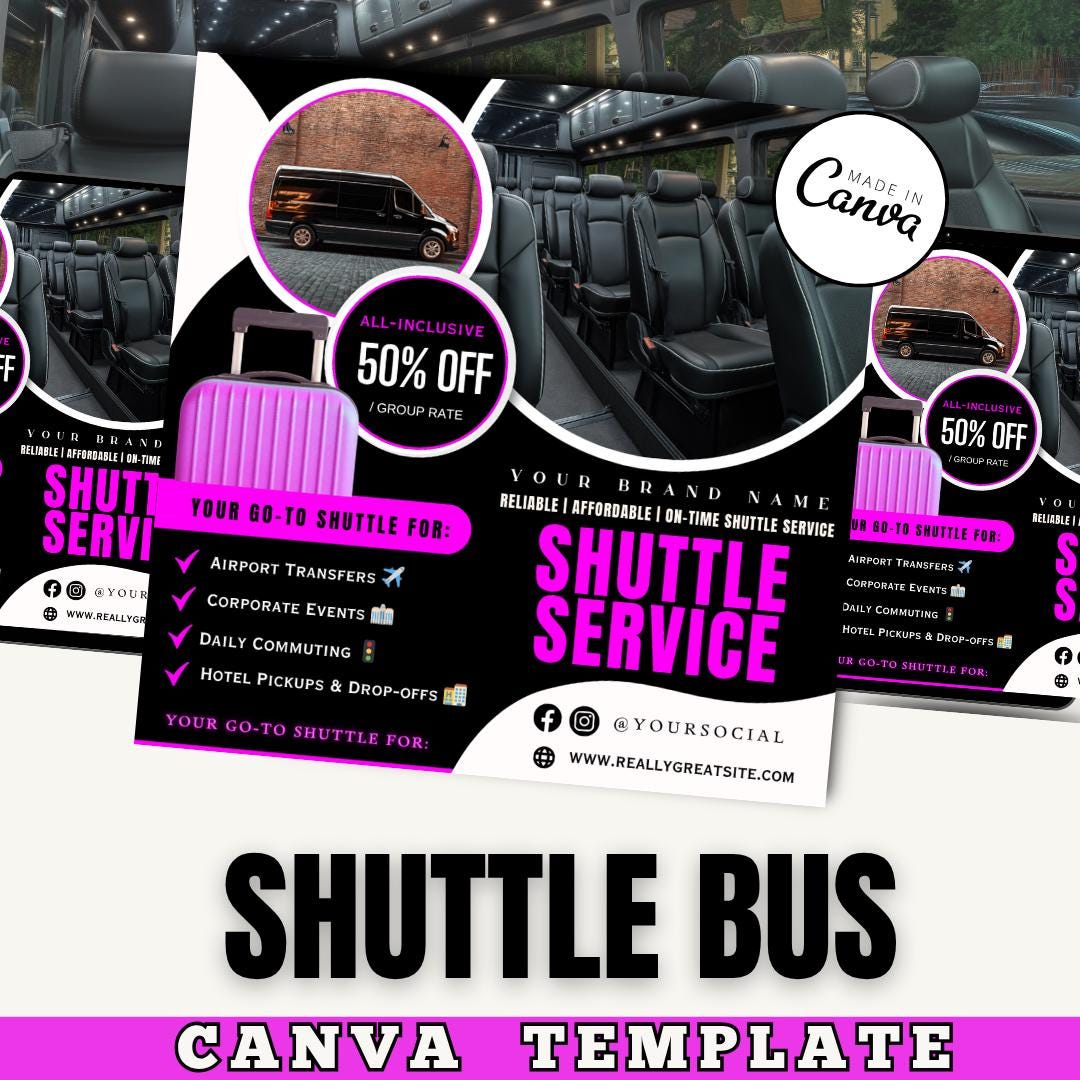 Shuttle Bus Flyer Template | Editable Canva Transportation Service ...