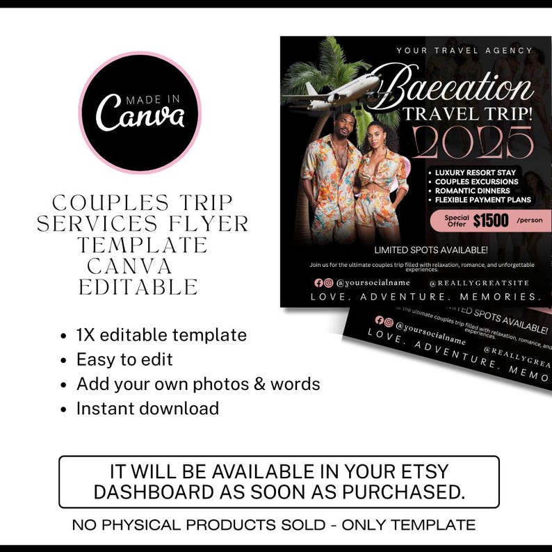 Baecation Flyer Template | Editable Canva Couples Trip Flyer | Romantic ...