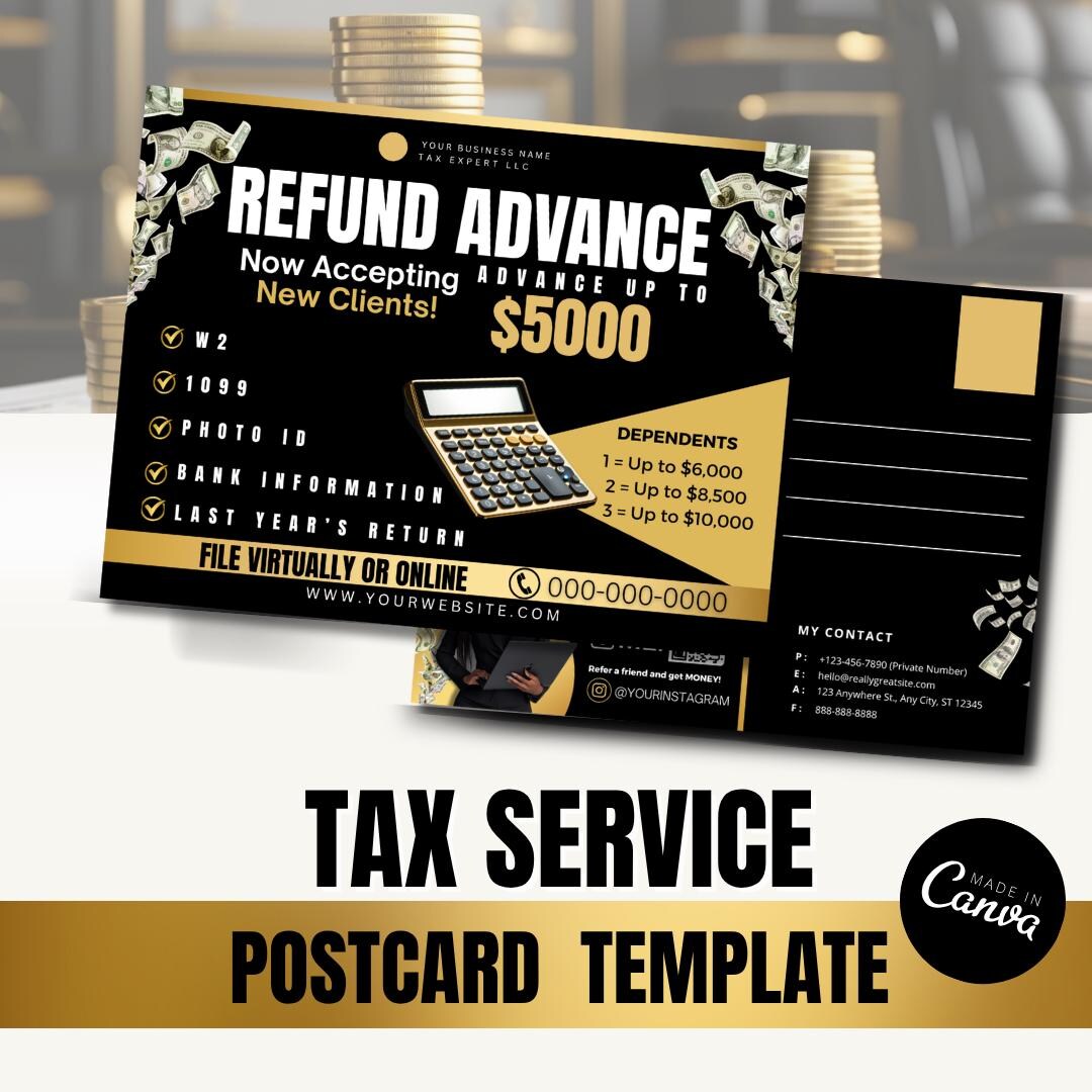 Tax Service Postcard Template | Editable Canva Template | Printable ...
