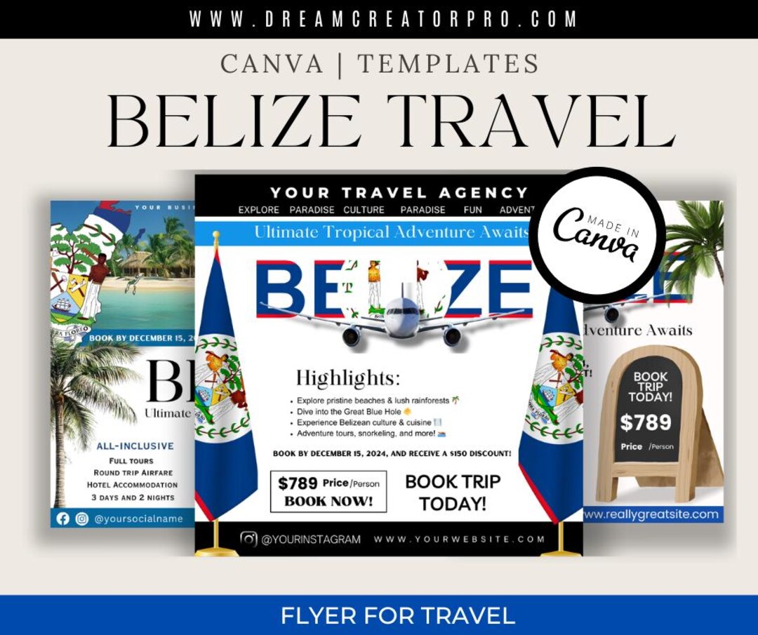 TRAVEL Agent Flyer / Belize Travel Canva / Instagram / Digital Flyer ...