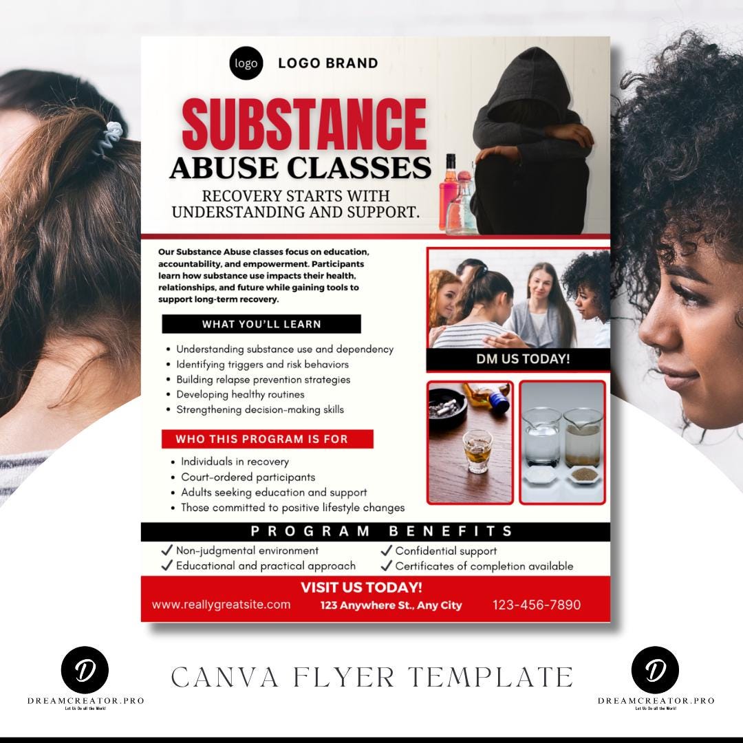 Substance Abuse Class Flyer Template | Recovery Education Program ...