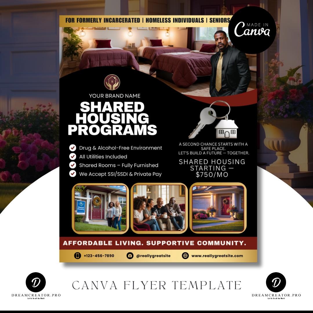 Shared Housing Flyer Template | Affordable Living Canva Flyer ...