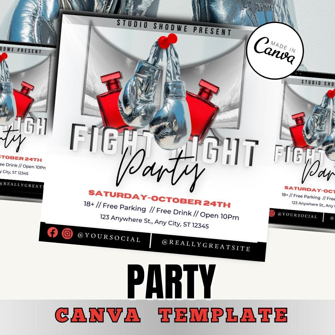CLUB Party Flyer, Fight Night Party, Party Flyer, All White, Canva ...