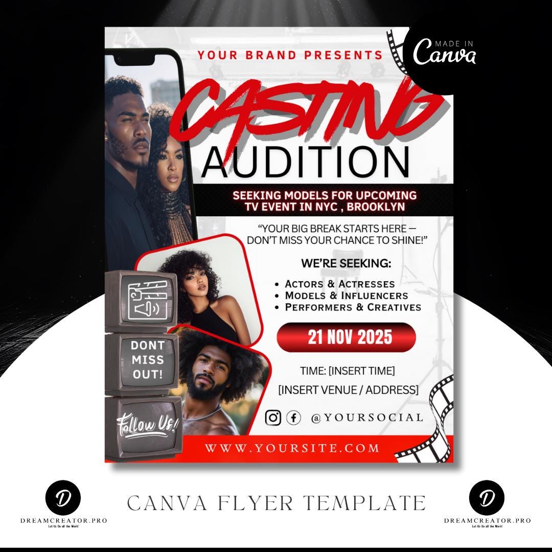 Casting Call TV AUDITION Flyer Canva Template / Casting Call / Audition ...