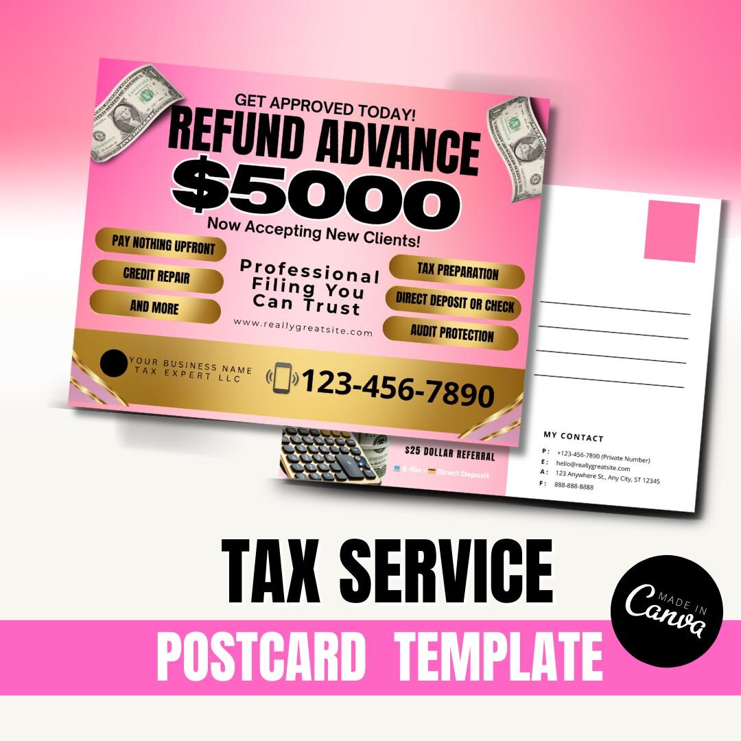 Tax Service Postcard Template - Editable Canva Design - Printable ...