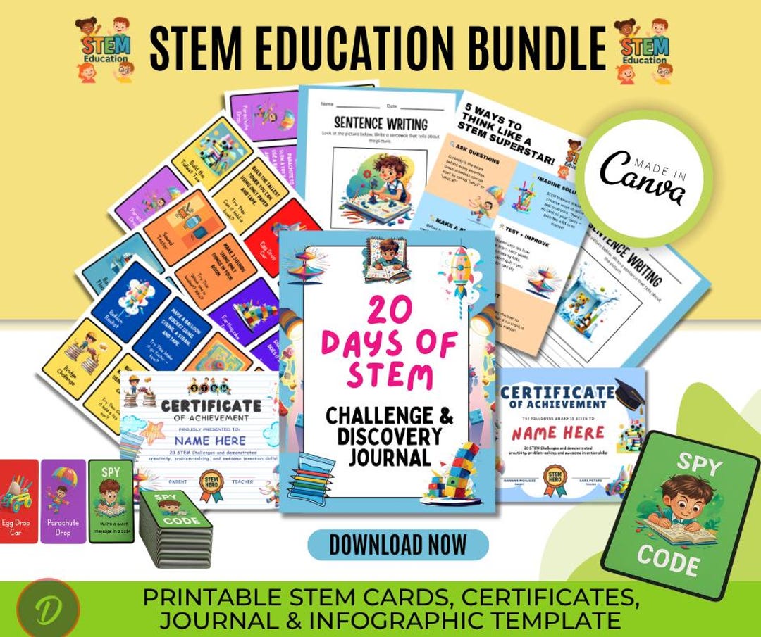 STEM Education Bundle | Printable STEM Cards, Certificates, Journal ...