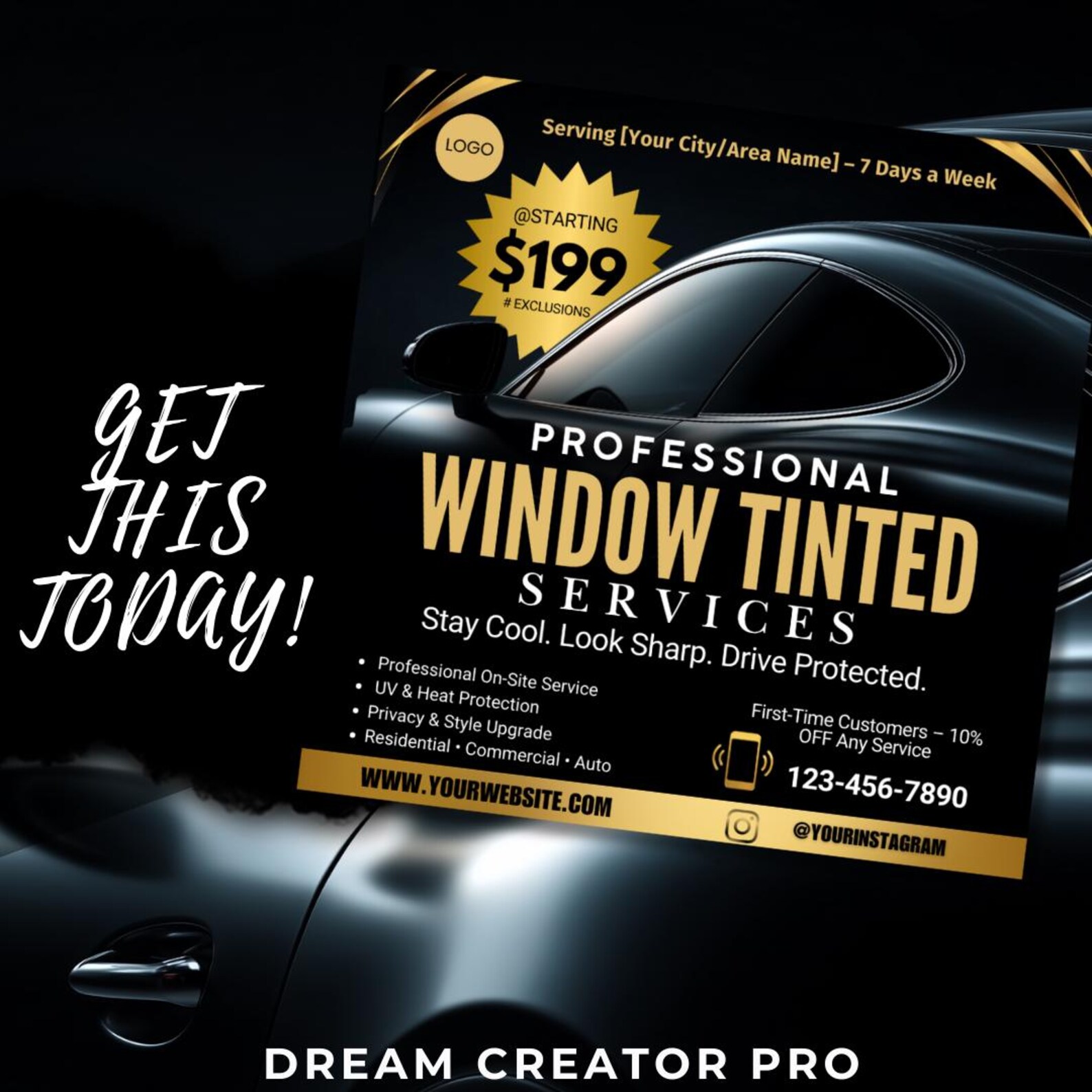 Tinted Window Mobile Service Flyer Template | Editable Canva Auto ...