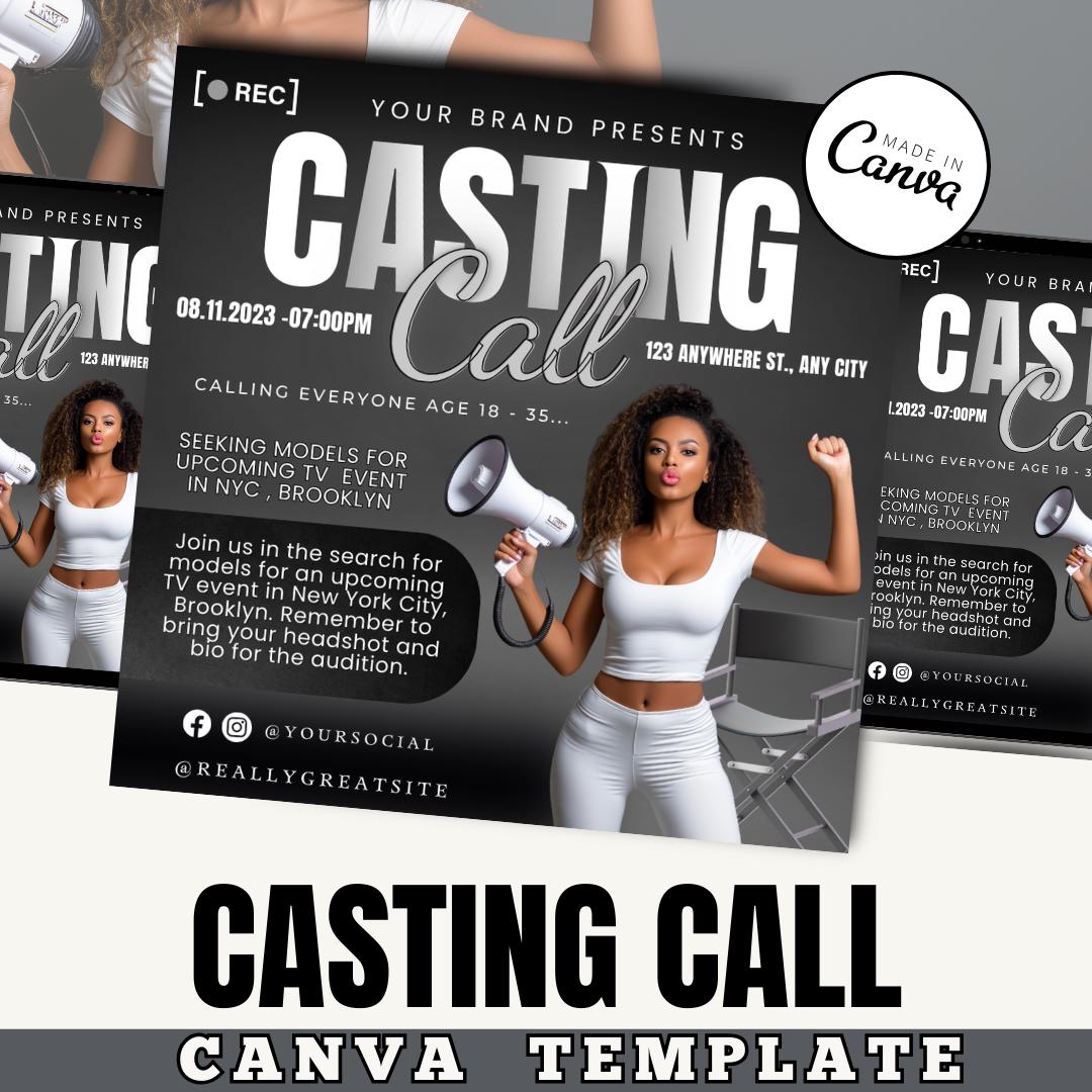 Casting Call TV AUDITION Flyer Canva Template / Casting Call / Audition ...