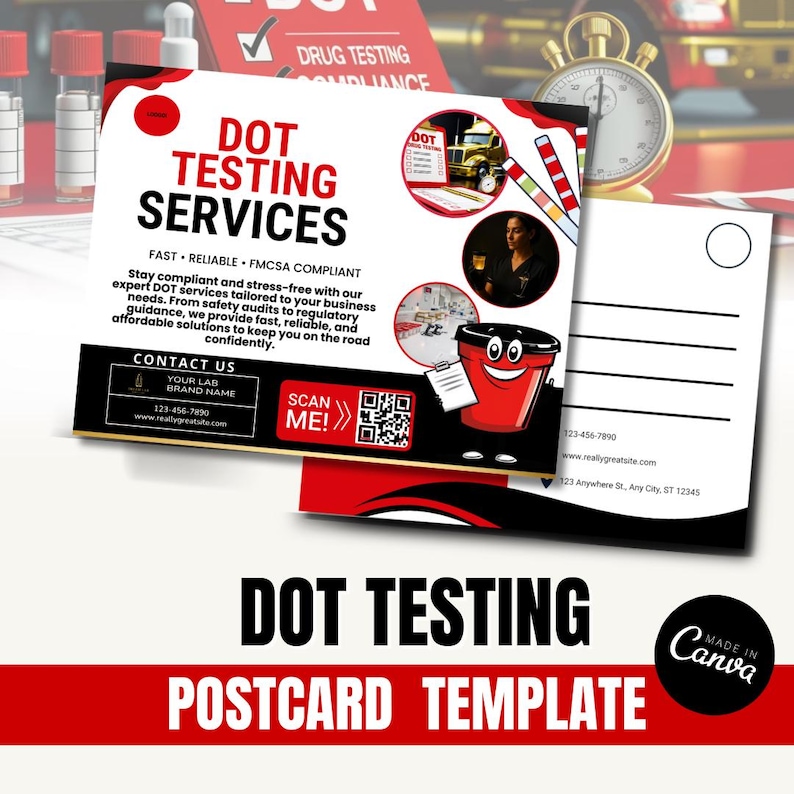 DOT Testing Consortium Postcard Flyer Canva / DIY Drug Lab Service ...