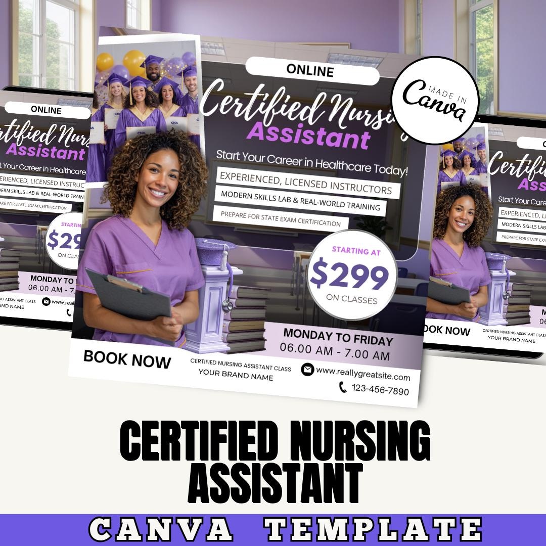 Certified Nursing Assistant Flyer Bundle | CNA School Canva Template ...