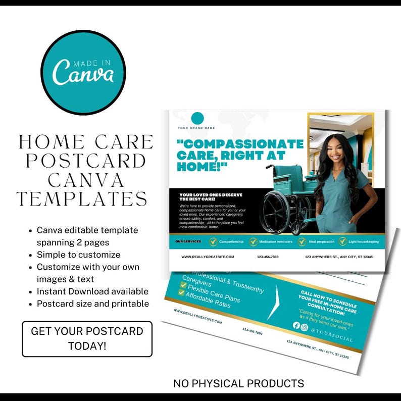 Home Care Service Postcard / DIY Medical Senior Care Service Flyer ...