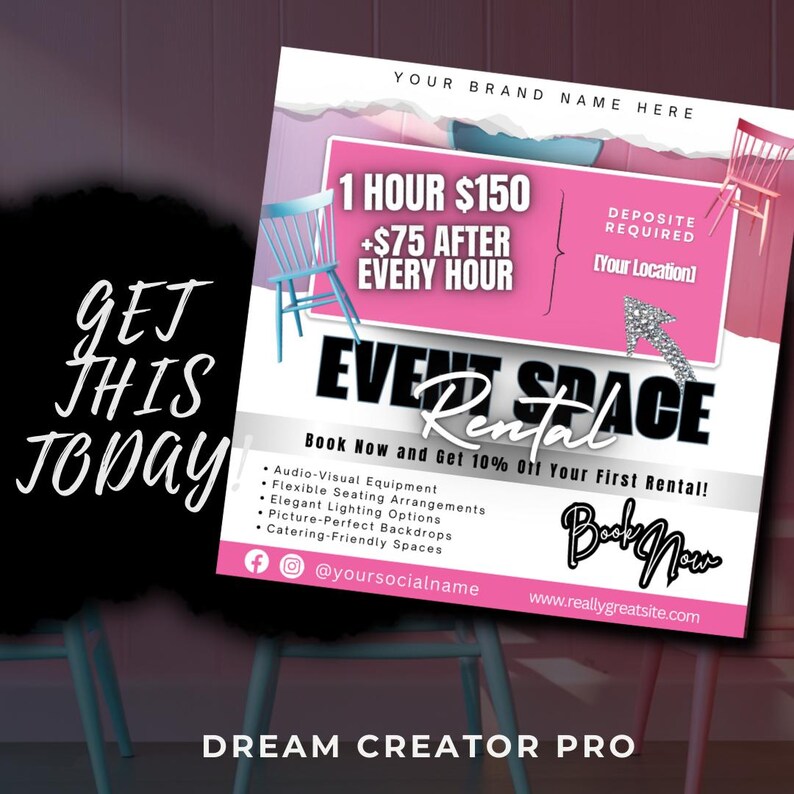 Event Space Rentals Flyer Template / Event Hosting / Digital Flyer ...