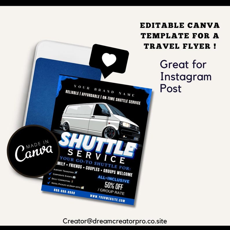 Shuttle Bus Flyer Template | Editable Canva Transportation Service ...