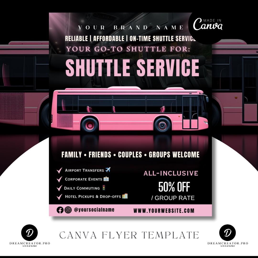 Shuttle Bus Flyer Template | Editable Canva Transportation Service ...