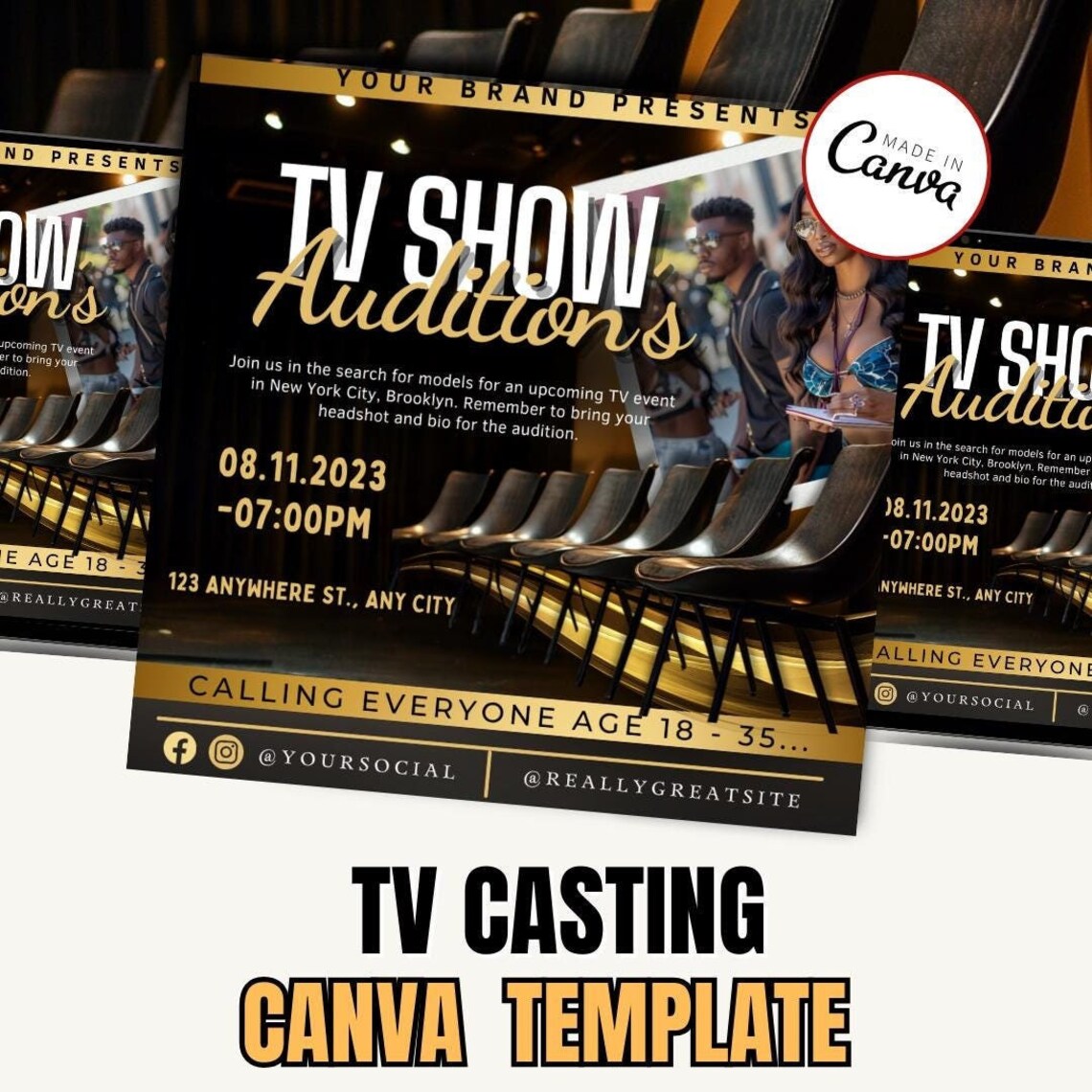 TV AUDITION Casting Call Flyer Canva Template / Podcast Show / Audition ...