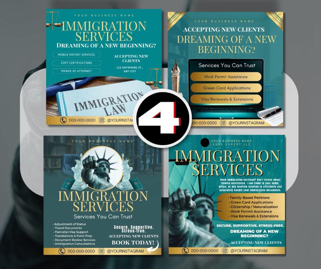 Immigration Services Flyer Bundle | 4 Editable Canva Templates | Legal ...