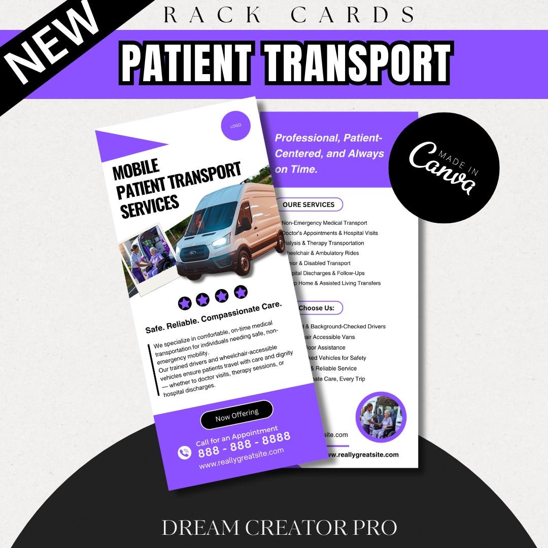 Mobile Patient Transport Rack Card Template | Editable Canva Template ...